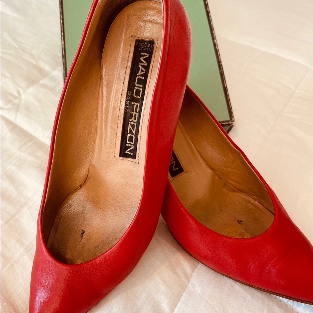Red Maud Frizon Soft Napa Leather Short Heel Pumps - Gem